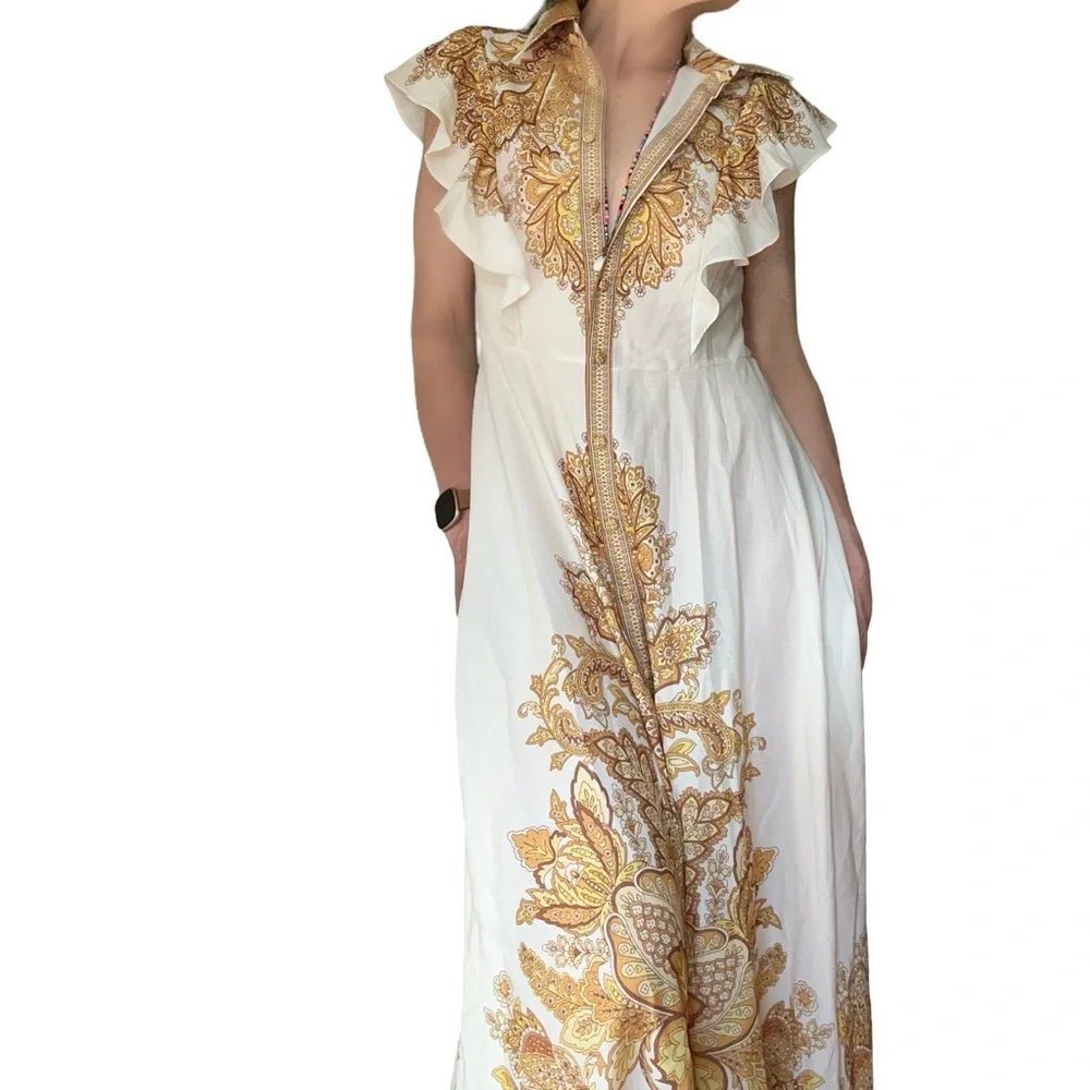 karolina | Dresses | Karolina Cream Orange Whimsy Paisley Maxi Dress ...